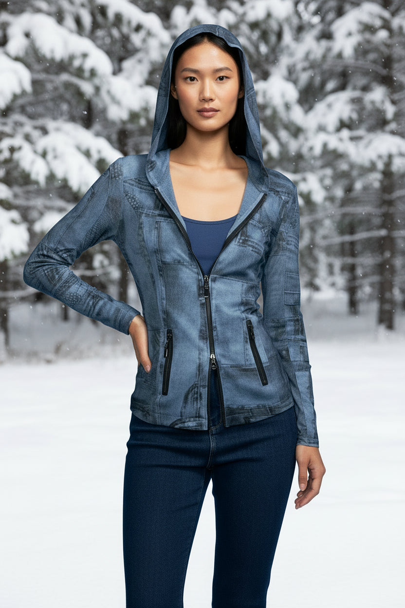Oo La La Patch "Denim" Zip Front Hoodie – Kathryn's Collection Inc.